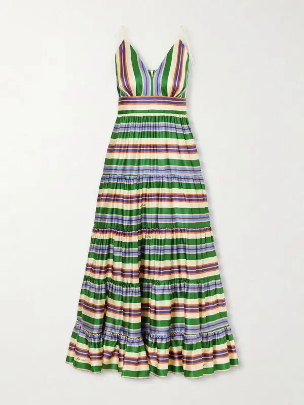 CRISTIANO MARCHELI Allegra Tiered Striped Silk-blend Maxi Dress