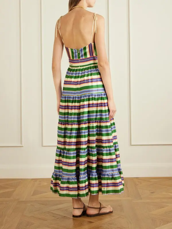 CRISTIANO MARCHELI Allegra Tiered Striped Silk-blend Maxi Dress