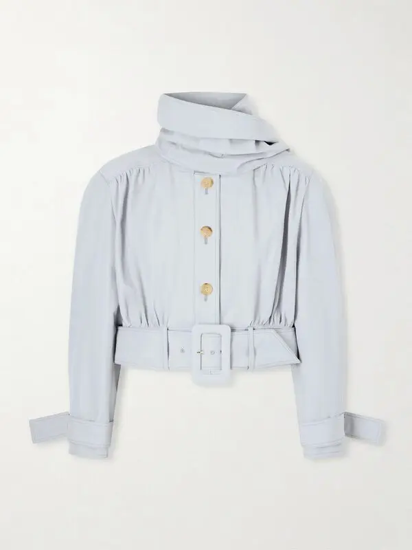 Chloé Belted Scarf-detailed Gathered Cropped Jacket - Blue