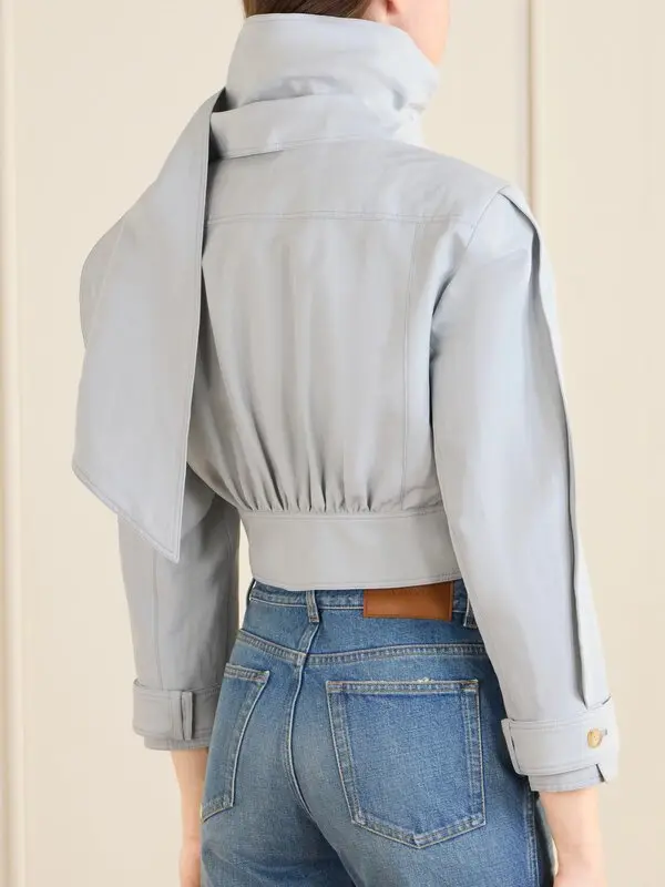 Chloé Belted Scarf-detailed Gathered Cropped Jacket - Blue