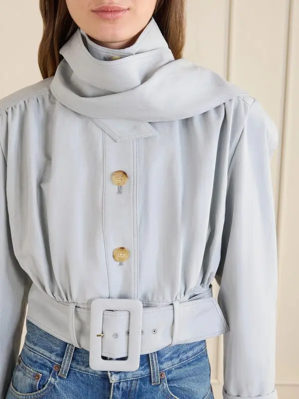 Chloé Belted Scarf-detailed Gathered Cropped Jacket - Blue