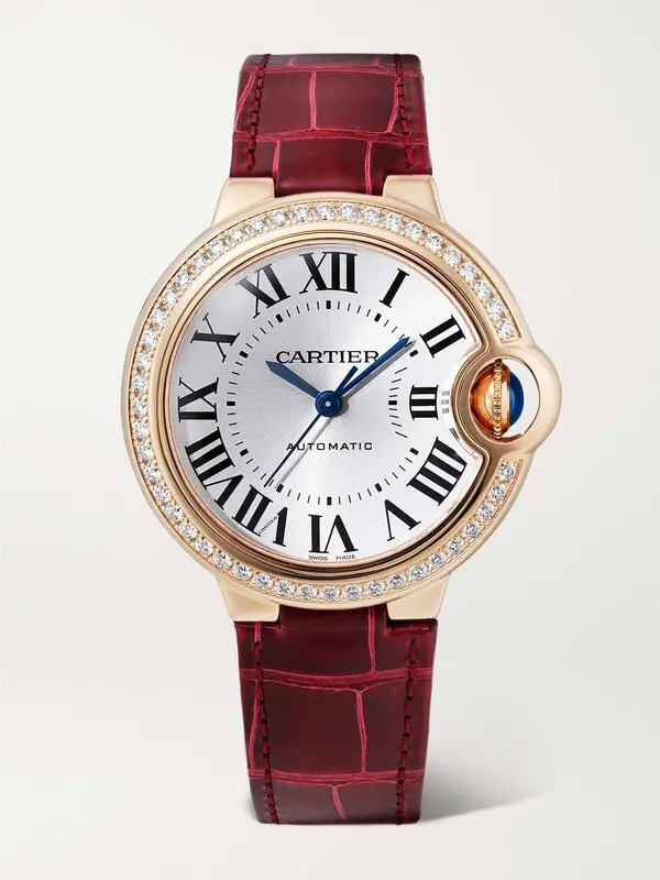 CARTIER Ballon Bleu De Automatic 33mm 18-karat Rose Alligator And Diamond Watch - Gold