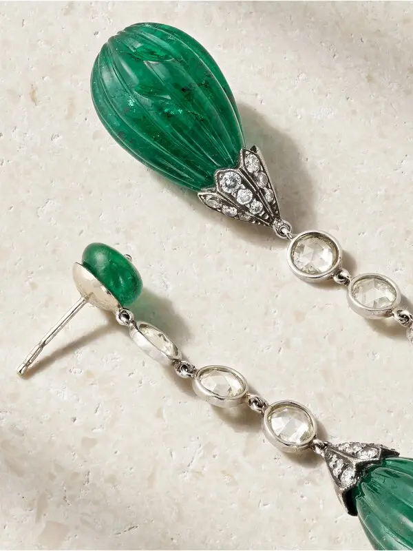 ELEUTERI Vintage 2000s 18-karat White Gold, Emerald, And Diamond Drop Earrings