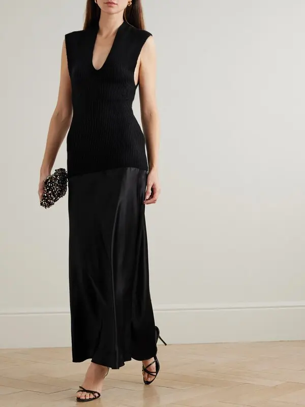 Christopher Esber Ribbed Cashmere And Silk-satin Maxi Dress