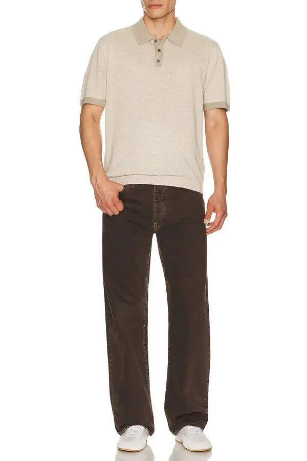 Theory Silk Linen Short Sleeve Polo In Taupe - Silver Cloud
