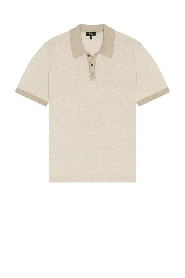 Theory Silk Linen Short Sleeve Polo In Taupe - Silver Cloud