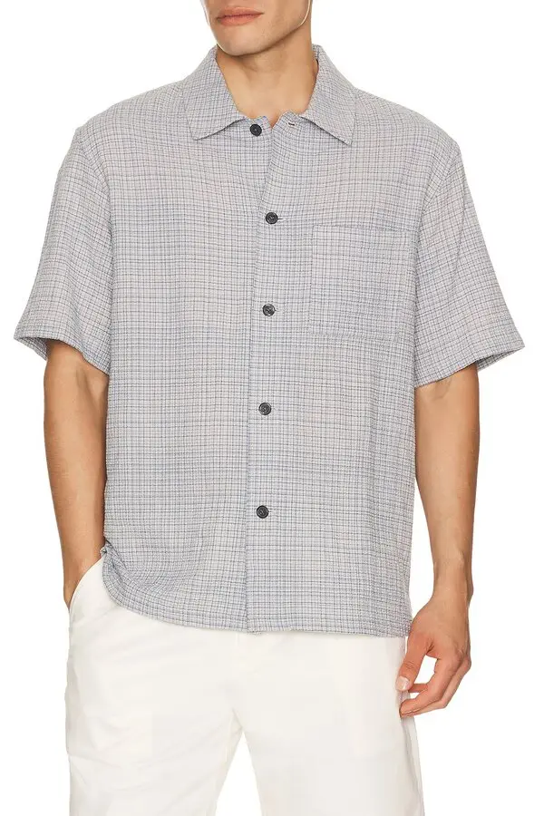 Theory Mini Texture Check Shirt In Grey,slate