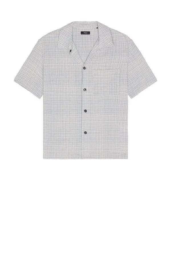 Theory Mini Texture Check Shirt In Grey,slate