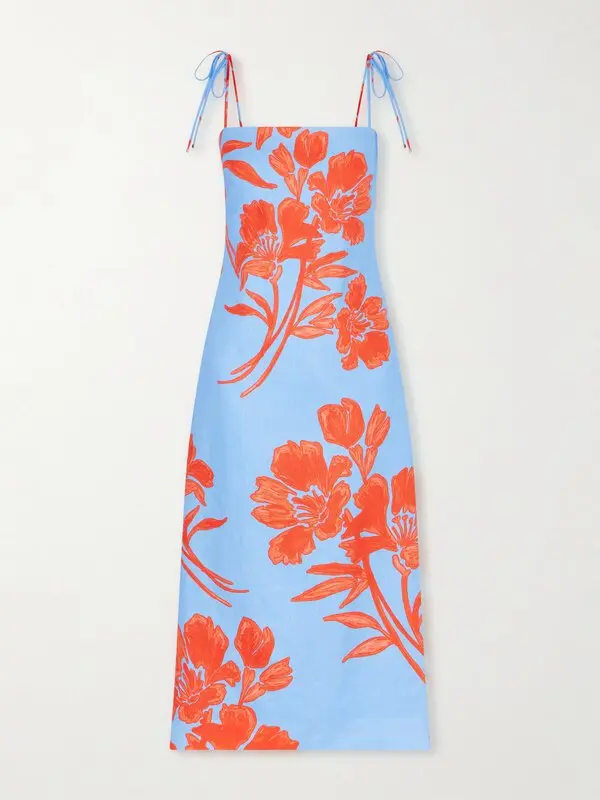 Cara Cara Chelsea Linen Floral Print Midi Dress - Blue