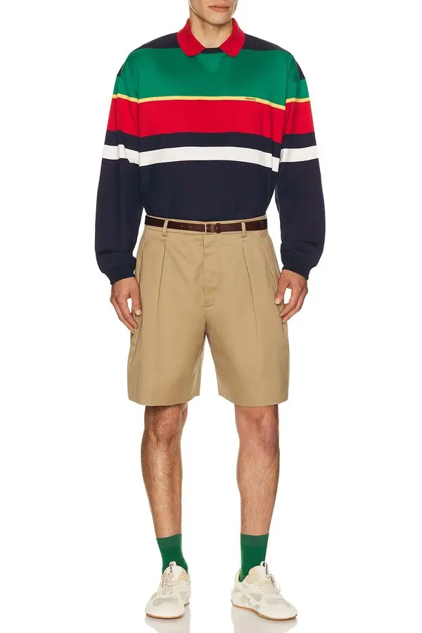 Versace Striped Cotton Jersey Long Sleeve Polo Shirt