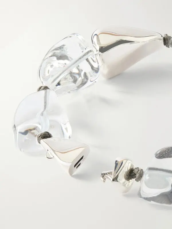 Bottega Veneta Intercciato Leather And Glass Beaded Necklace