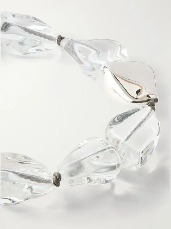 Bottega Veneta Intercciato Leather And Glass Beaded Necklace