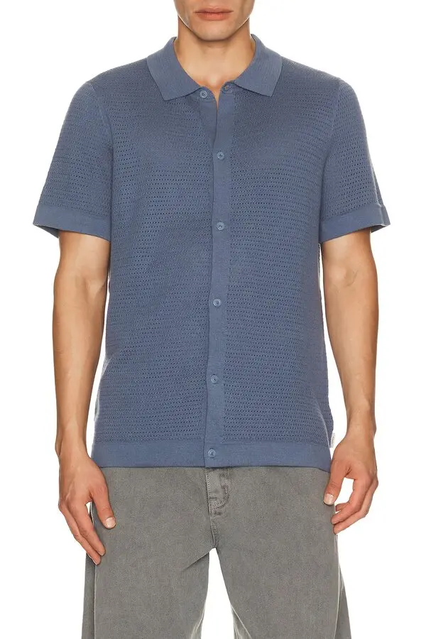 Onia Drop Needle Button Up Shirt In Slate