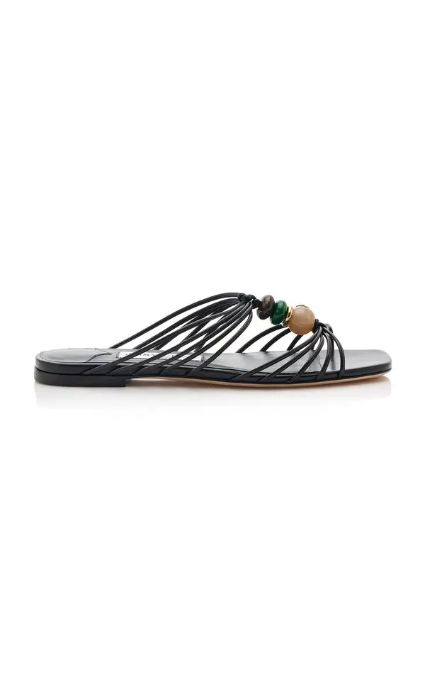 JIMMY CHOO Lova Beaded Leather Mules - Black