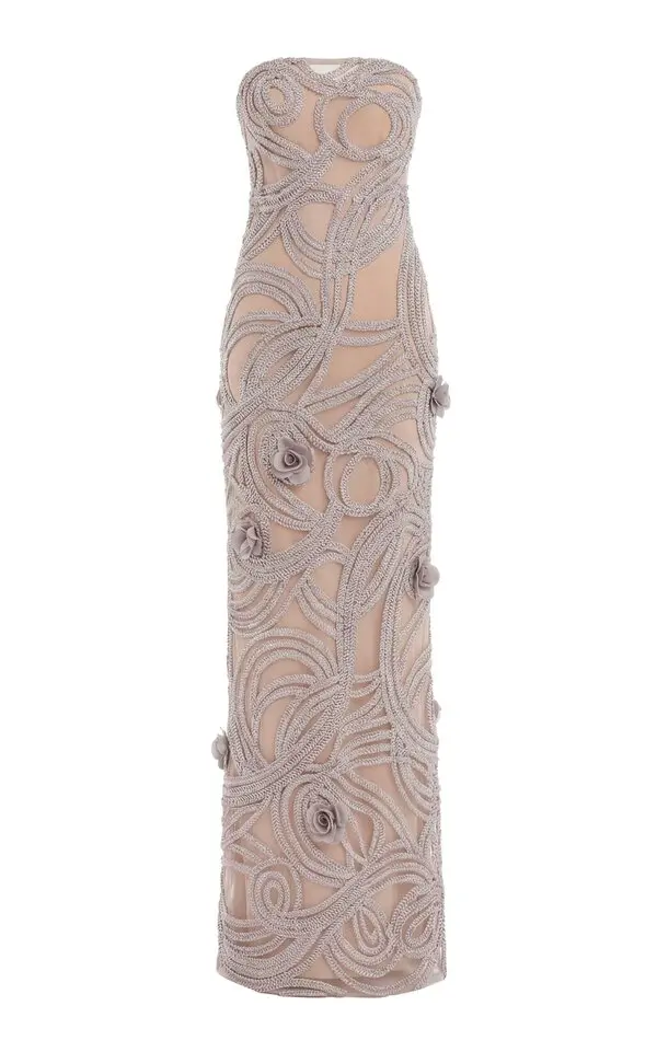 GRETA CONSTANTINE Embroidered Maxi Dress - Silver