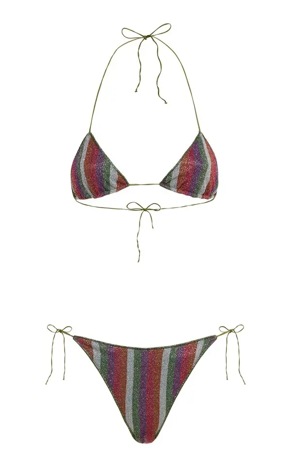 Oseree Lolita Triangle Bikini With Multicolor Metallic Stripes - Multi