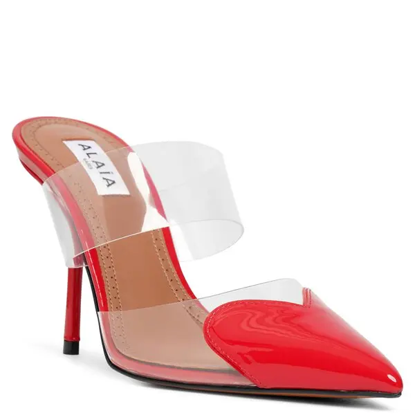 Alaïa Mule Coeur 90 Patent Mules - Transparent/red