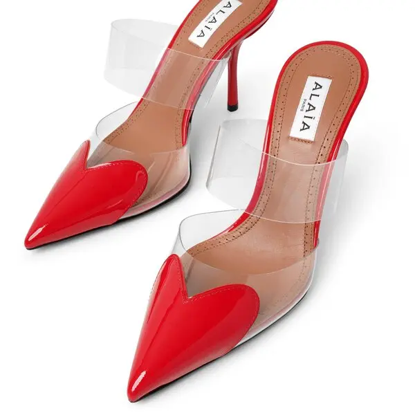 Alaïa Mule Coeur 90 Patent Mules - Transparent/red