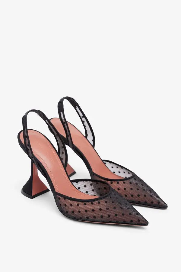 Amina Muaddi Holli 95 Polka Dot Lace Slingbacks