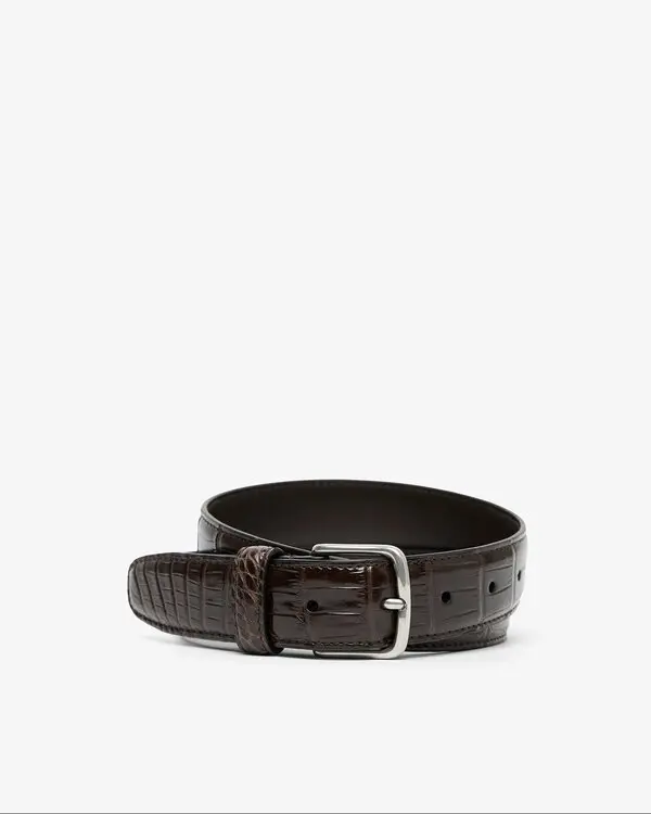 THE ROW Classic Croc-effect Leather Belt - Brown