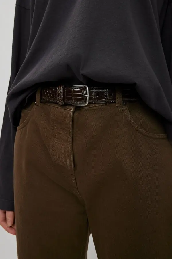 THE ROW Classic Croc-effect Leather Belt - Brown