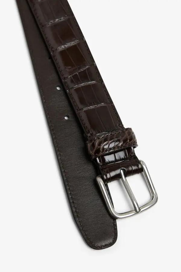 THE ROW Classic Croc-effect Leather Belt - Brown