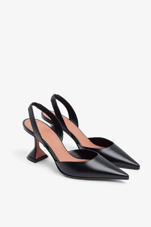 Amina Muaddi Holli Sling 70 Leather Pumps - Black