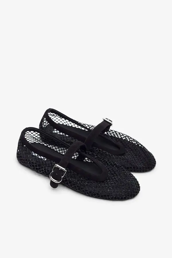 Alaïa Mesh And Suede Ballerinas - Black