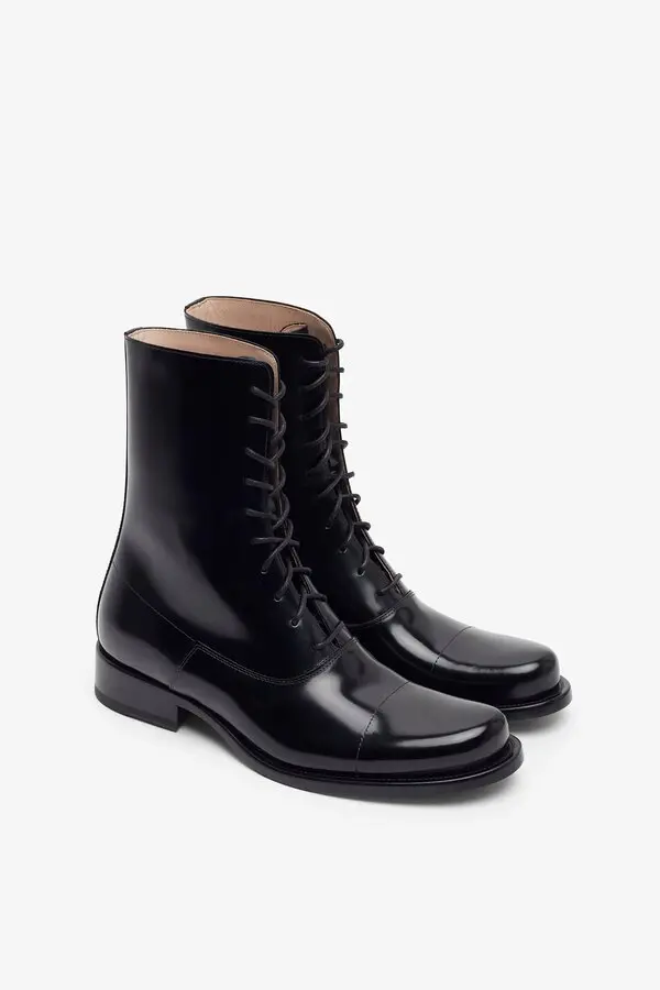 THE ROW Kai Lace-up Leather Boots - Black