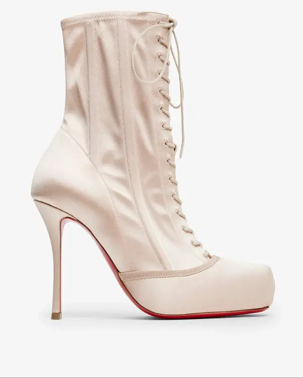 CHRISTIAN LOUBOUTIN Pavlova 100 Lace Up Satin Boots - Beige