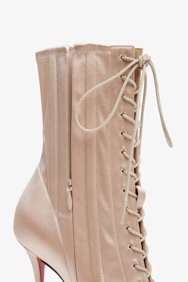 CHRISTIAN LOUBOUTIN Pavlova 100 Lace Up Satin Boots - Beige