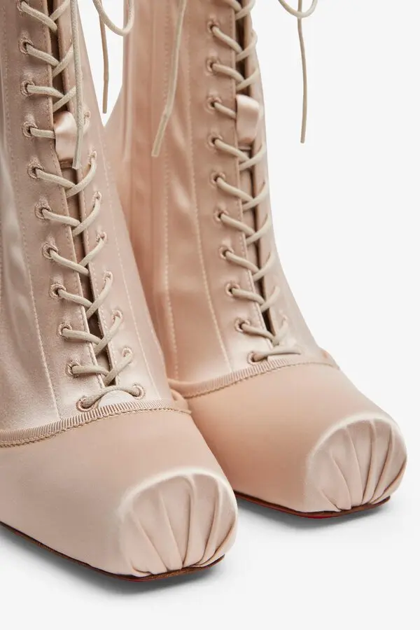 CHRISTIAN LOUBOUTIN Pavlova 100 Lace Up Satin Boots - Beige