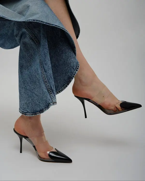 Alaïa Mule Coeur 90 Patent Mules - Transparent/black