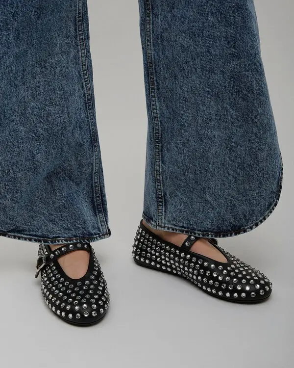 Alaïa Embellished Leather Ballet Flats - Black/silver
