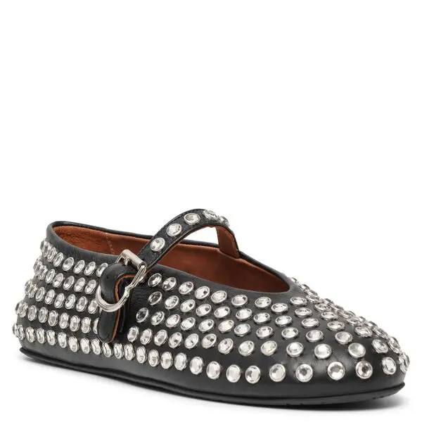 Alaïa Embellished Leather Ballet Flats - Black/silver