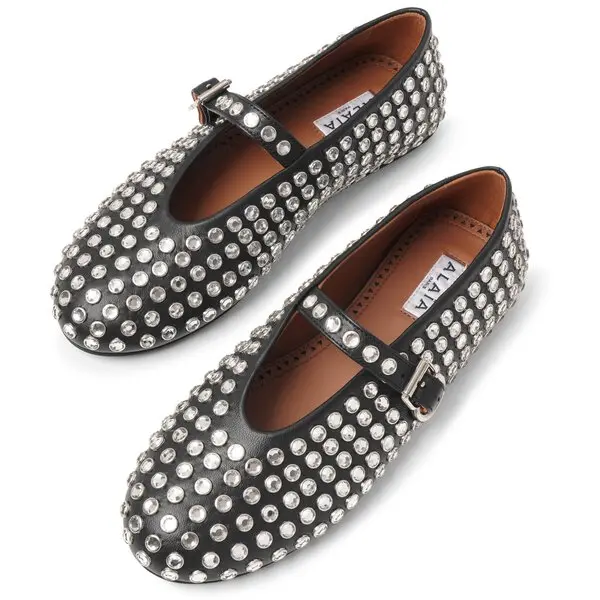 Alaïa Embellished Leather Ballet Flats - Black/silver