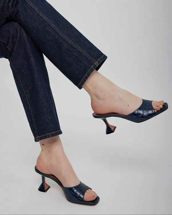 Amina Muaddi Lupita Slipper 70 Embossed Leather Mules