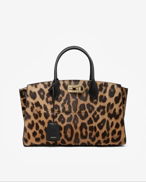 FERRAGAMO The New Studio Leopard Tote Bag - Brown