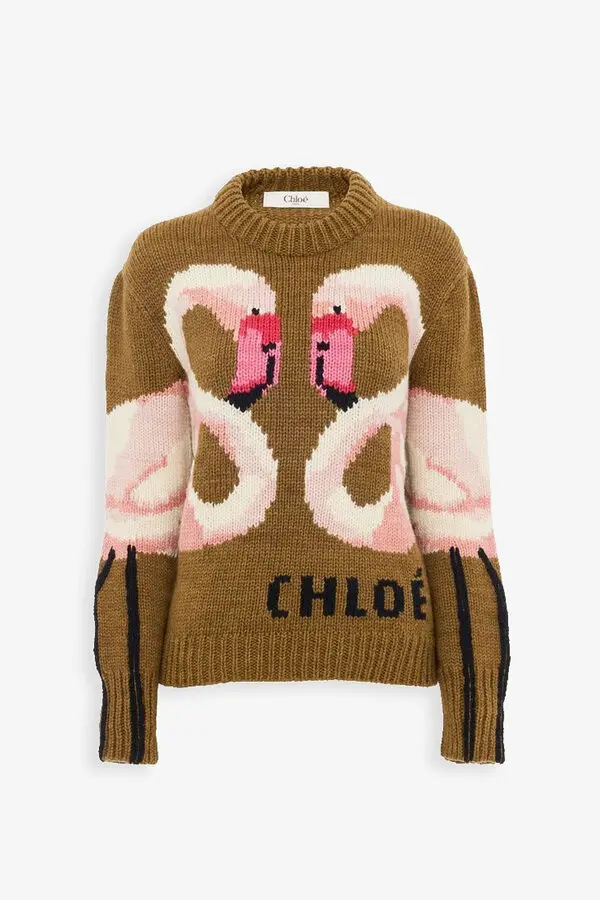 Chloé Flamingo Wool Knit Sweater - Brown