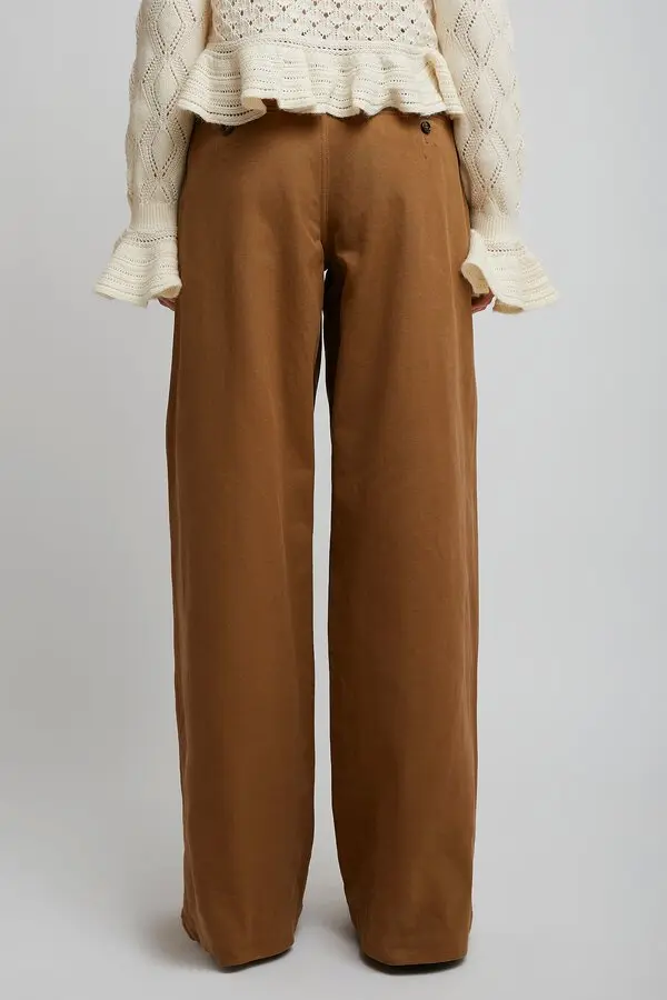 Chloé High-rise Wide-leg Cotton Canvas Pants - Brown