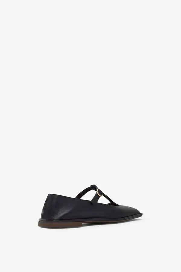 THE ROW Square T-strap Ballerina Flats - Black