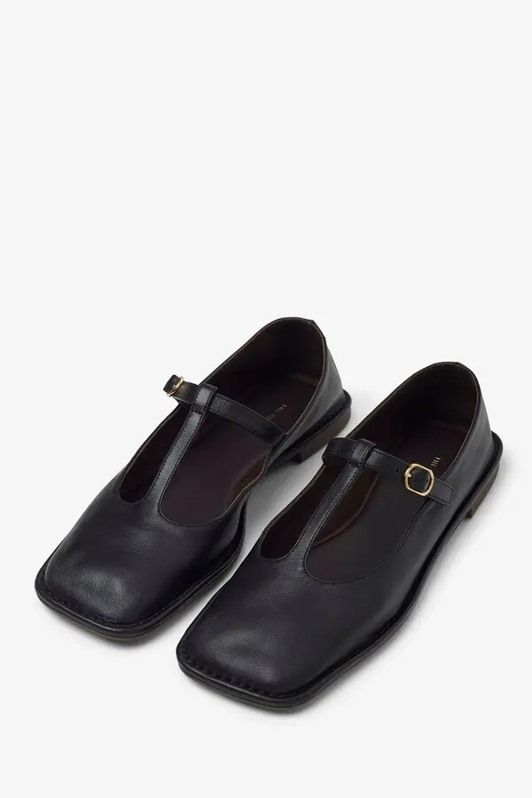 THE ROW Square T-strap Ballerina Flats - Black