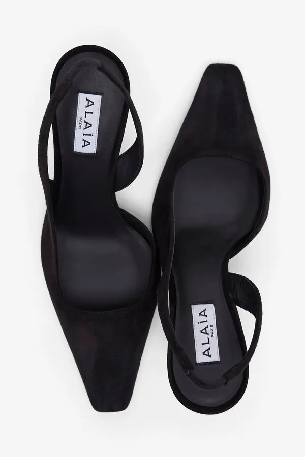 Alaïa 90 Suede Slingbacks - Black