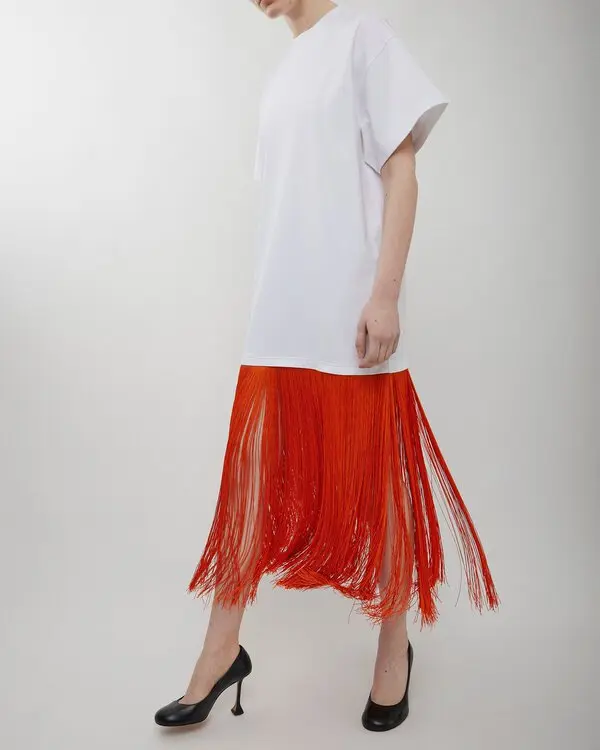 Alaïa Fringed T-shirt Dress - White