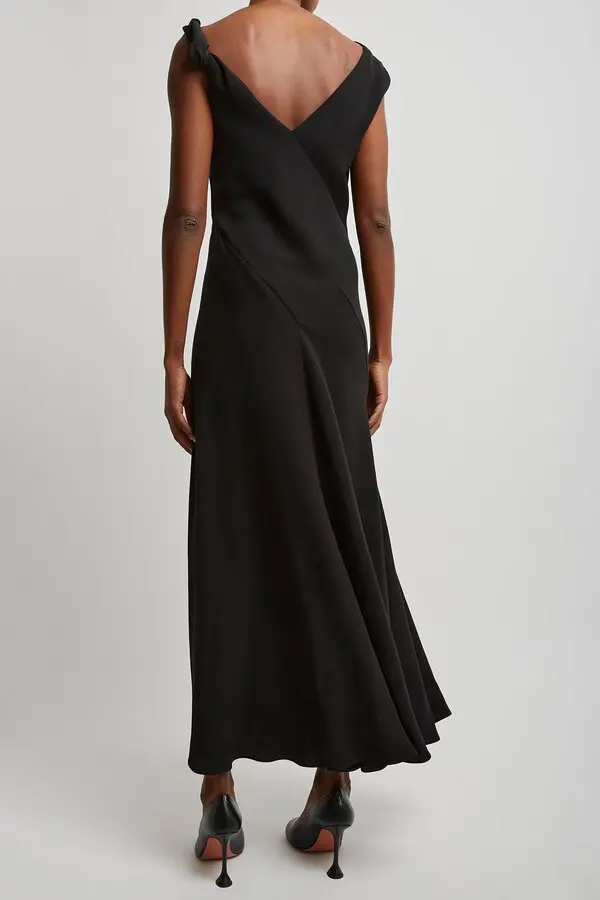 the row asymmetrical dress The Row Violetta Asymmetric Silk-Tweed Midi Dress - Black - 50% Off