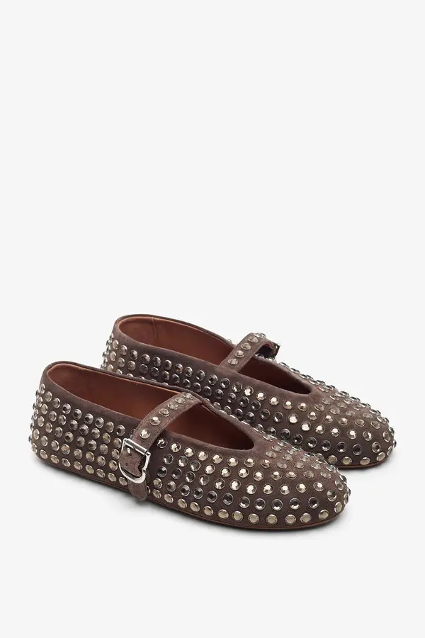 Alaïa Embellished Suede Ballet Flats - Brown