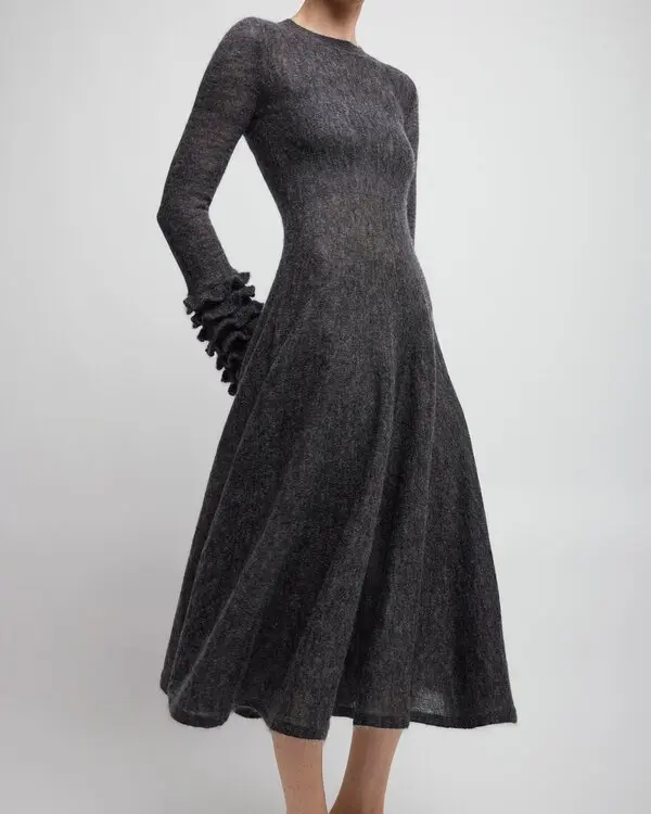 Alaïa Frills Sleeve Fit Flare Dress