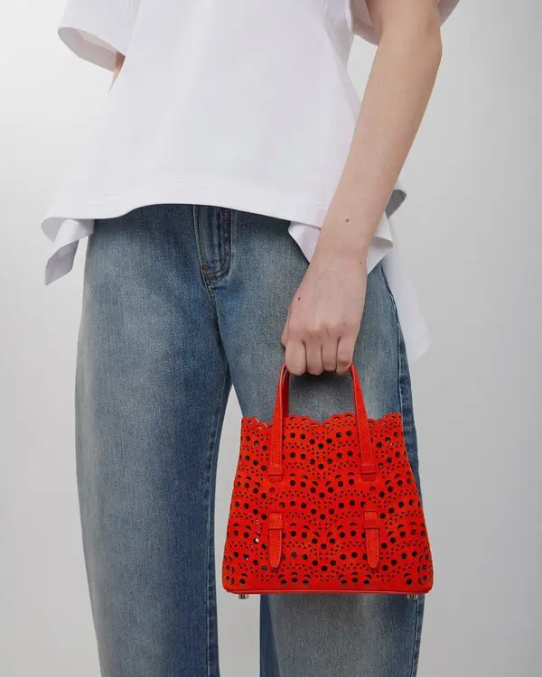 Alaïa Mina 20 Vienne Vague Suede Tote Bag - Orange