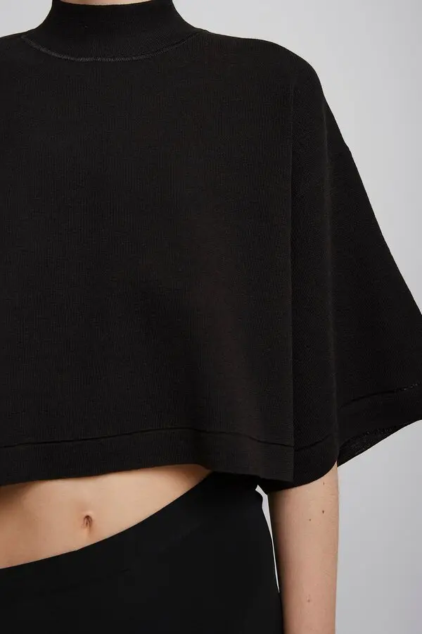 Alaïa Knitted Cropped Top - Black