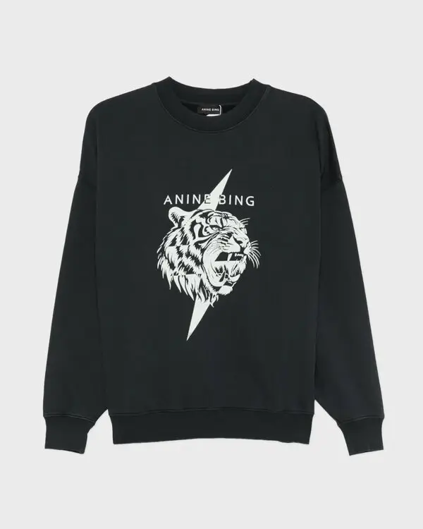 ANINE BING Miles Tiger Graphic Oversized Cotton Fleece Sweatshirt